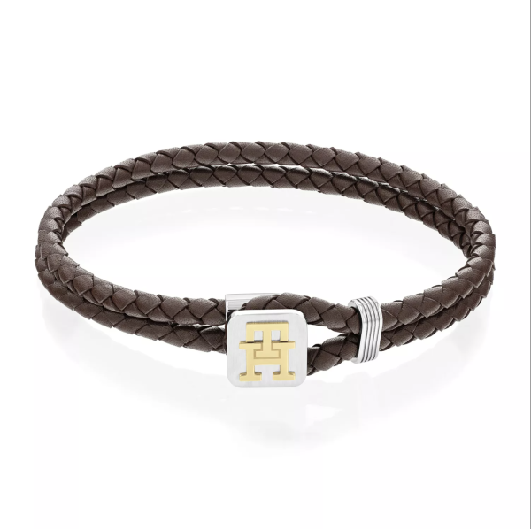 Tommy Hilfiger Sötét barna dupla soros fonott bőr karkötő logóval - 2790532 Tommy Hilfiger Sötét barna dupla soros fonott bőr karkötő logóval - 2790532