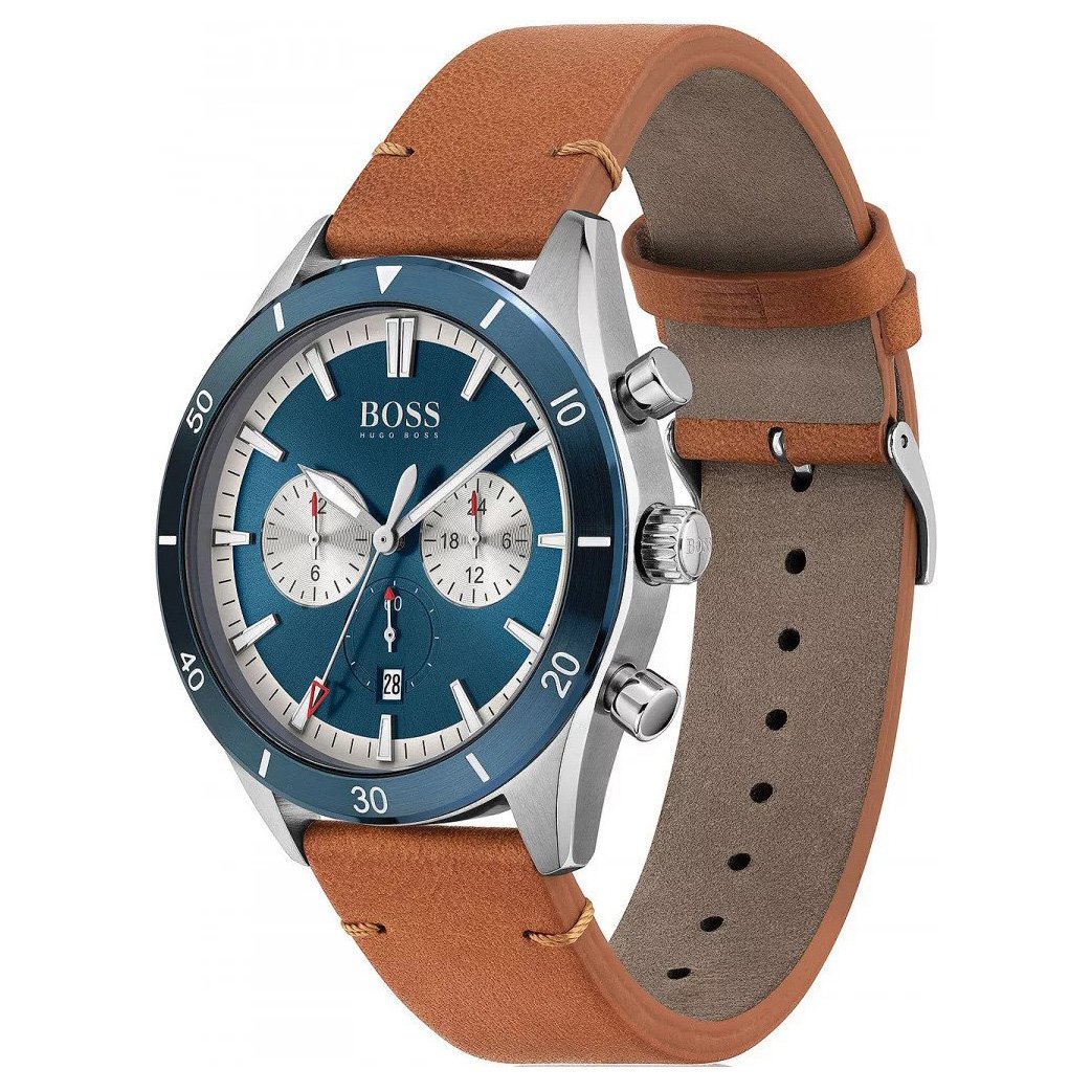 Boss Santiago barna bőrszíjas dual time férfi óra - 1513860