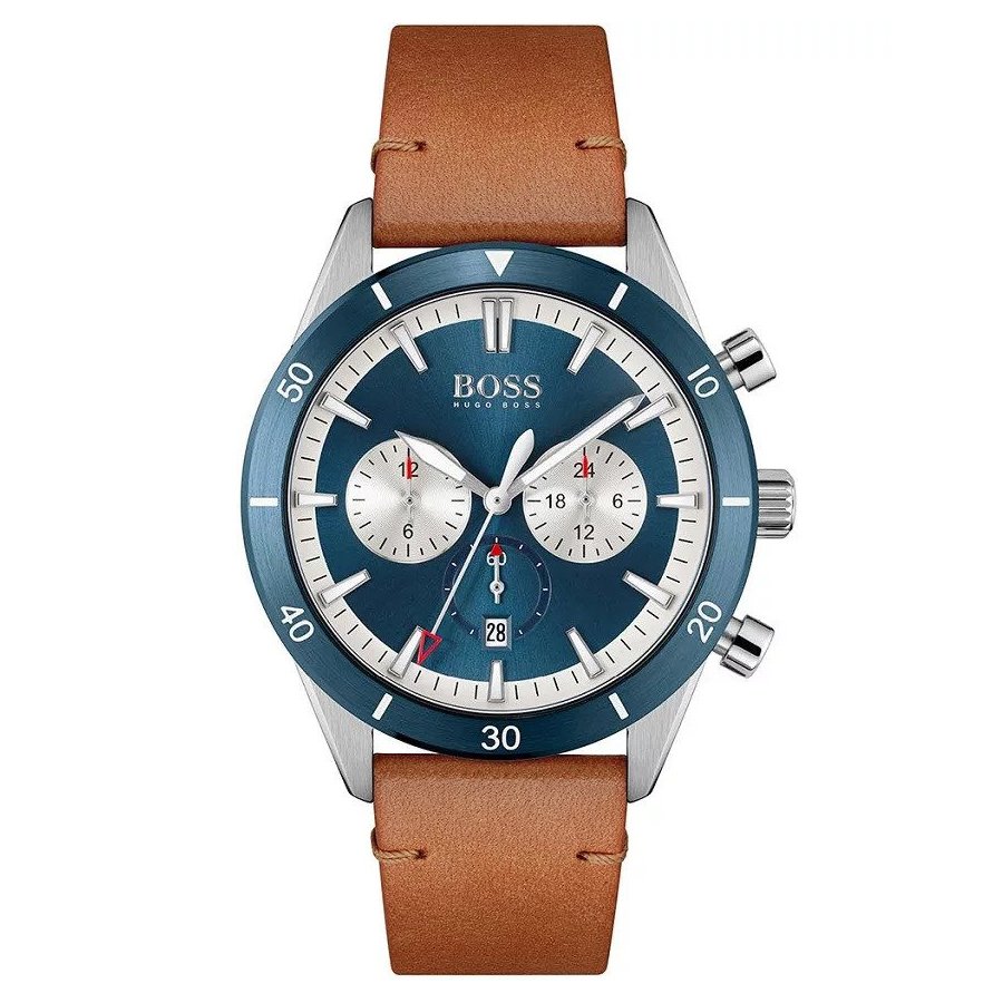 Boss Santiago barna bőrszíjas dual time férfi óra - 1513860