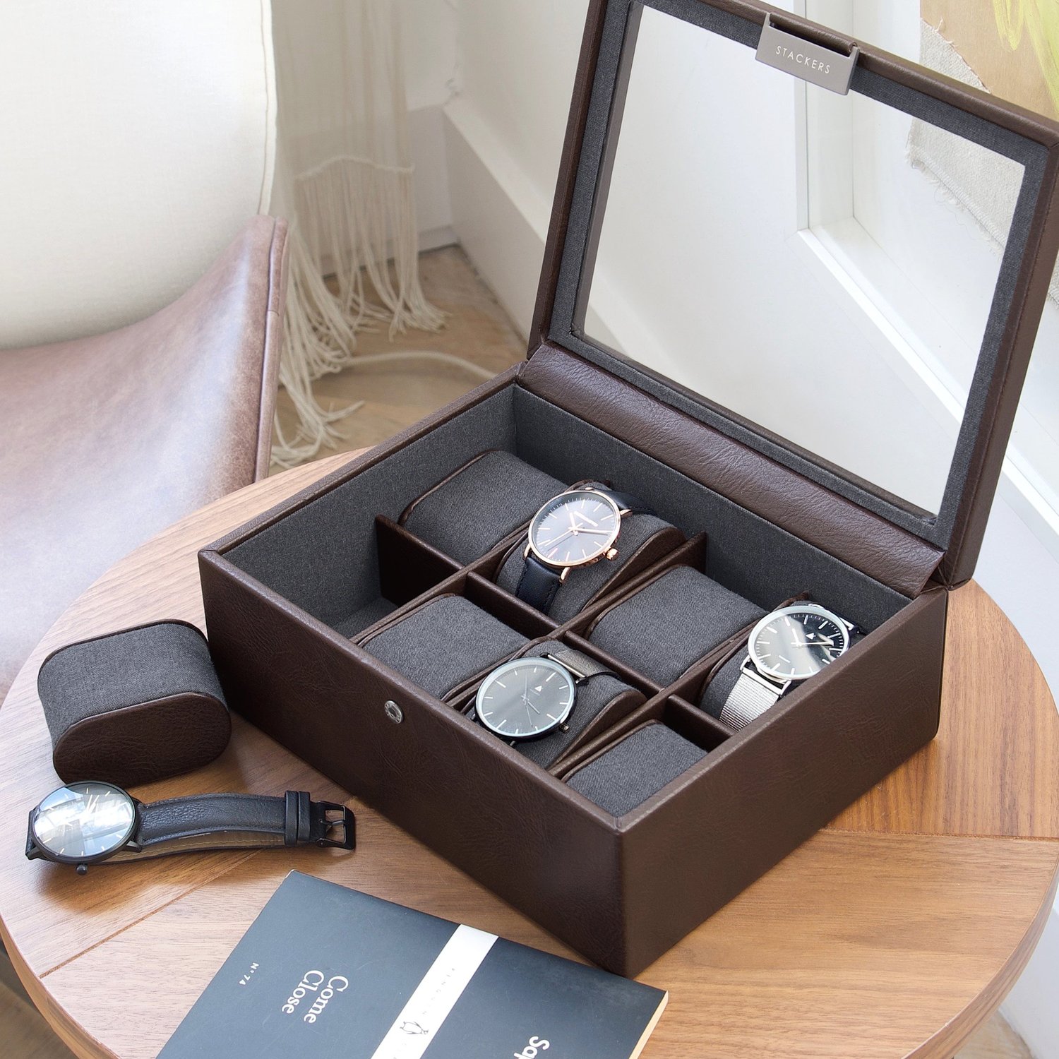 Stackers Férfi barna fedeles óradoboz 8 órának - 75400