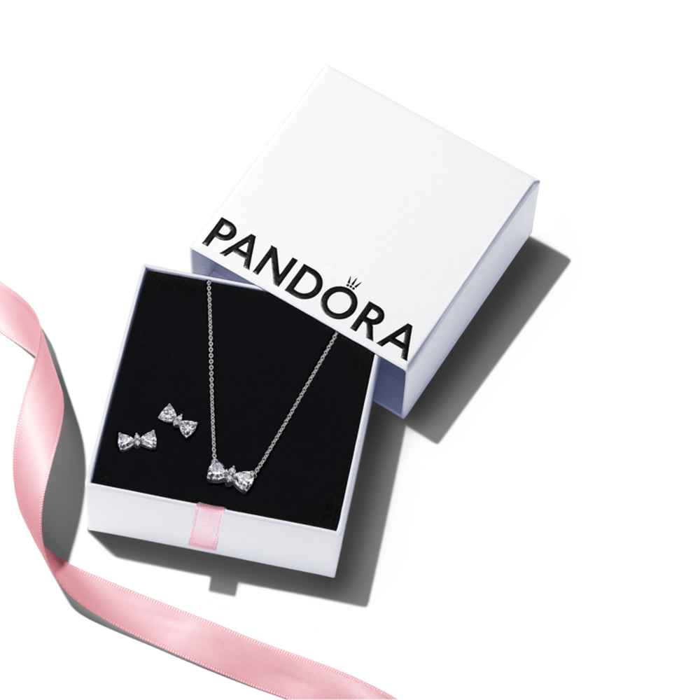 Pandora Csillogó masnis ezüst ékszer szett