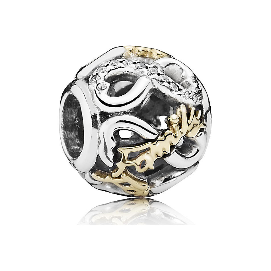 Pandora ékszer A család örök ezüst charm 14K arannyal cirkóniával ...